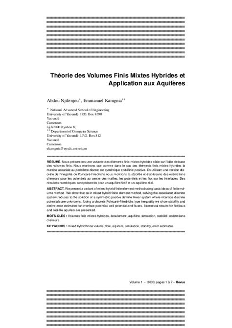 Pdf Mixed Hybrid Finite Volume Theory And Application To Aquifers Simulation