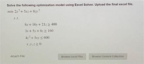 solved solve the following optimization model using excel