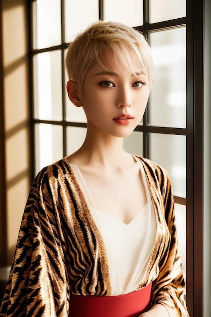 Premium Ai Image Portrait Of A Beautiful Japanese Women With Short