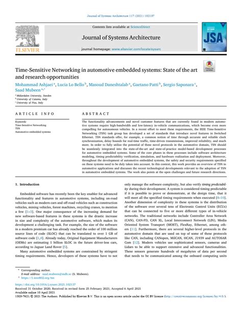 Time Sensitive Networking In Automotive Embedded Systems State Of The