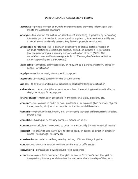 Performance Assessment Terms Performance Assessment Terms Studocu