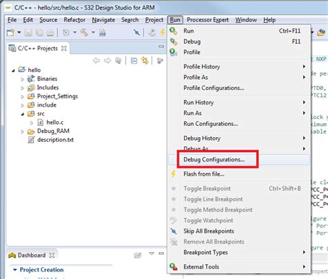 howto create s32ds project from example hello world for s32k144 w o