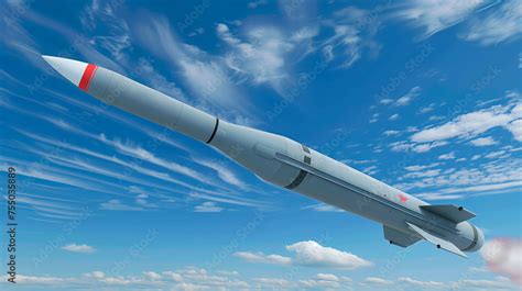 Sleek Missile Gliding Through Cloud Streaked Sky An Aerodynamic