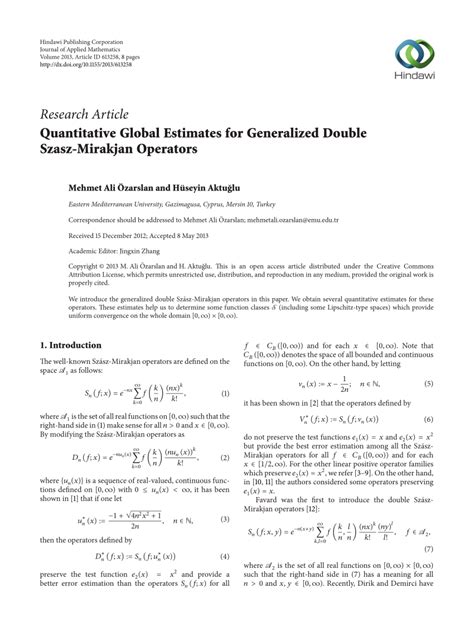 Pdf Quantitative Global Estimates For Generalized Double Szasz Mirakjan Operators