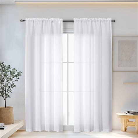 Owenie Bob White Curtains 84 Inch Length 2 Panels Set For