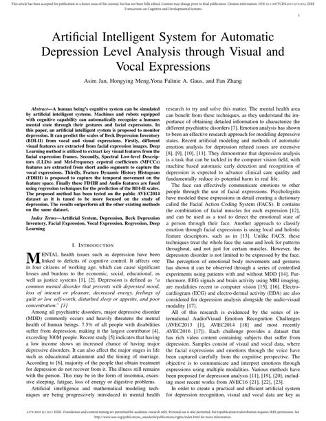 Pdf Artificial Intelligent System For Automatic Depression Level