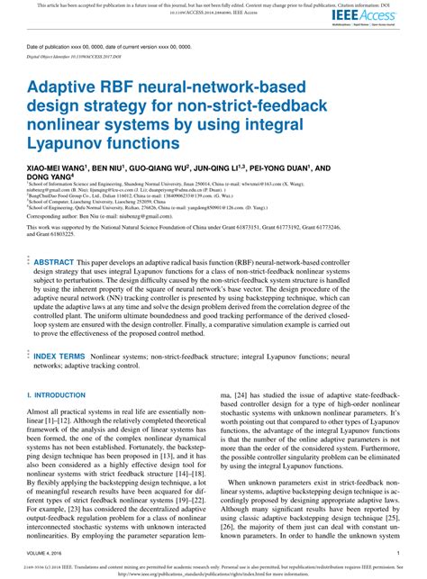 Pdf Adaptive Rbf Neural Network Based Design Strategy For Non Strict Feedback Nonlinear
