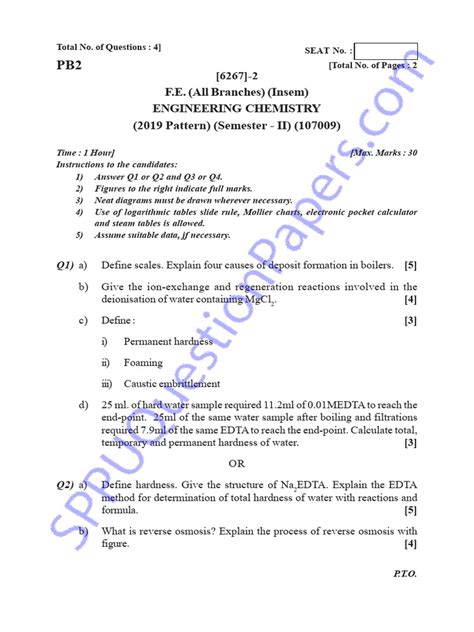Befirst Year Fe Engineeringsemester 12024marchengineering Chemistry Pattern 2019 Pdf