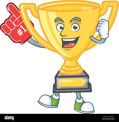 Foam Finger Cartoon Gold Trophy On White Background Stock Vector Image