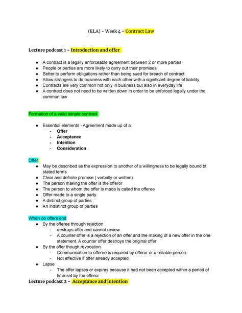 Ela Week 4 Contract Law 2 Ela Week 4 Contract Law Lecture