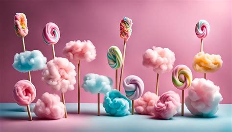 Cotton Candy Clouds On Sticks Premium Ai Generated Image