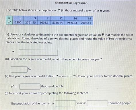 solved use regression to find an exponential equation that