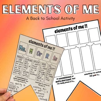 Elements Of Me Beginning Of Year Activity By Morris In The Middle