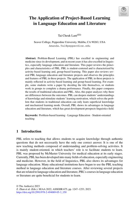 Pdf The Application Of Project Based Learning In Language Education