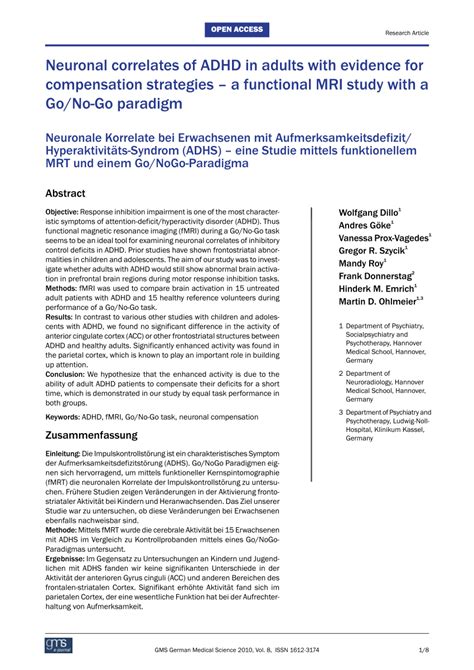 Pdf Neuronal Correlates Of Adhd In Adults With Evidence For Compensation Strategies A