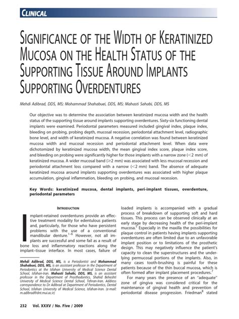 Significance Of The Width Of Keratinized Pdf Dental Implant Periodontology
