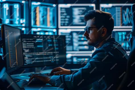Premium Photo Cybersecurity Expert Analyzing Data On Multiple