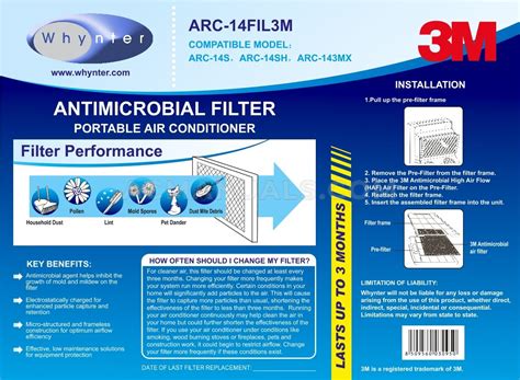 Whynter Arc14s Whynter 3m Antimicrobial High Air Flow Air Filter For