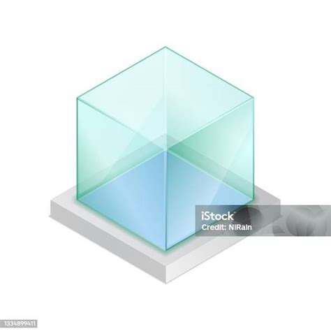 흰색 배경에 격리된 등색 벡터 일러스트레이션 빈 유리 큐브입니다 사실적인 유리 디스플레이 상자 아이콘 모던 한 투명 유리