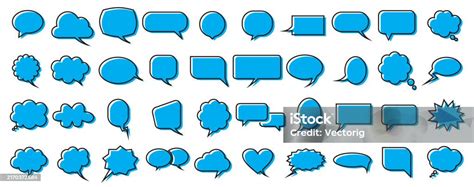 Dynamic Collection Of Blue Comic Speech And Thought Bubbles For Graphic