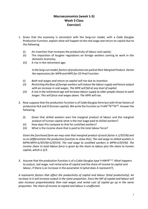Macroeconomics 2021 Week 1 5 Exercise 1 With Answers 1 Macroeconomics Week 1 5 Week 3
