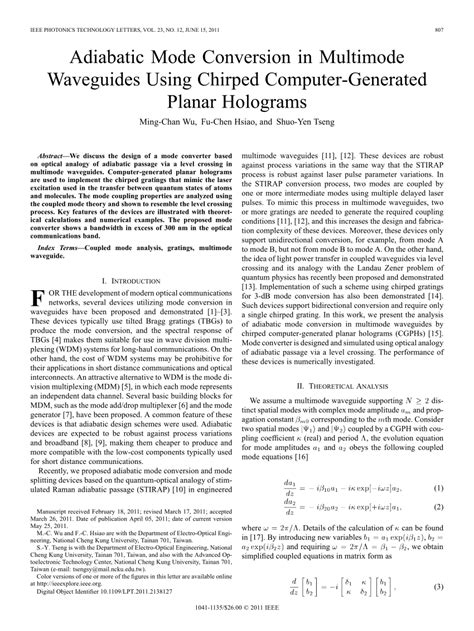 Pdf Adiabatic Mode Conversion In Multimode Waveguides Using Chirped