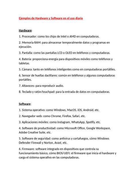 Ejemplos Hardware Y Software Pdf Tecnología E Ingeniería