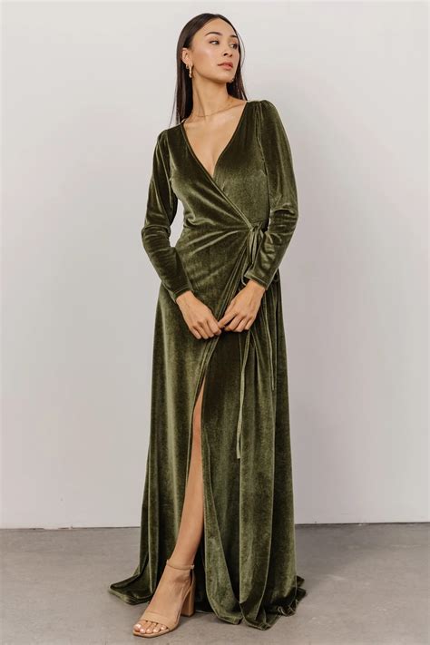 Olive Green Dress For Wedding With Sleeves