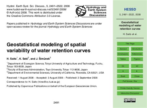 Pdf Geostatistical Modeling Of Spatial Variability Of Water Retention