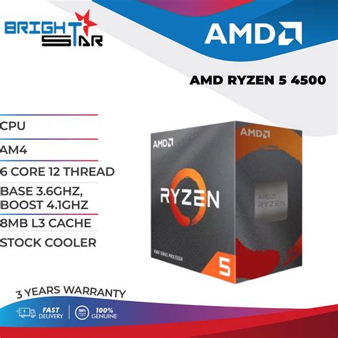 Amd Ryzen 5 4500 Processor Cpu Am4 6c 12t Base 36ghz Boost 4
