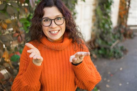 Happy Curly Woman Blogger Smiling Face Talking To Webcam Recording Vlog