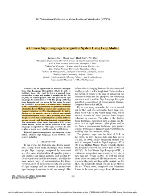 final chinese leapmotion a chinese sign language recognition system