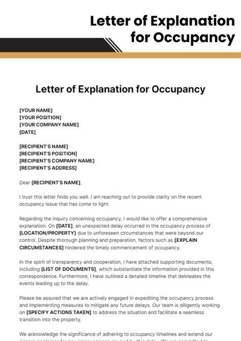 Occupancy Letter Template
