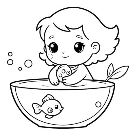 귀여운 황소의 ⁇ 터 일러스트레이션 어린이를 위한 색칠 페이지 프리미엄 벡터