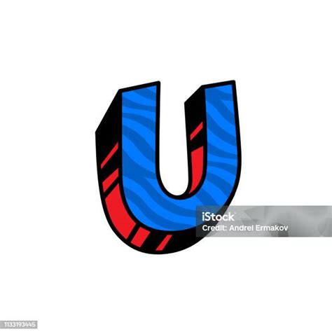 로고 문자 U 벡터 선형 개요 아이콘입니다 체적 마크 3d 색 대문자입니다 패턴이 있는 그림 흰색 바탕에 기호입니다 만화 스타일입니다 서커스의 이미지입니다 3차원 형태에