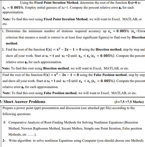 Solved Using The Fixed Point Iteration Method Determine The