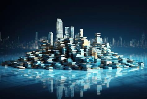 premium photo stacks of coins up high behind a building and city in