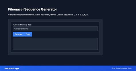 Fibonacci Sequence Generator Free Online Fibonacci Sequence Everytools