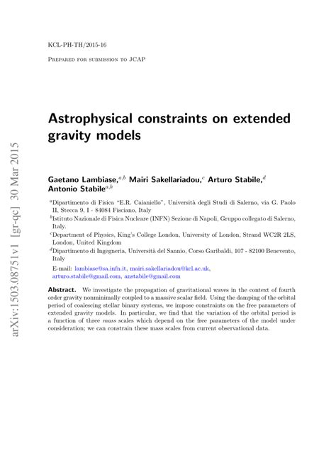 Pdf Astrophysical Constraints On Extended Gravity Models