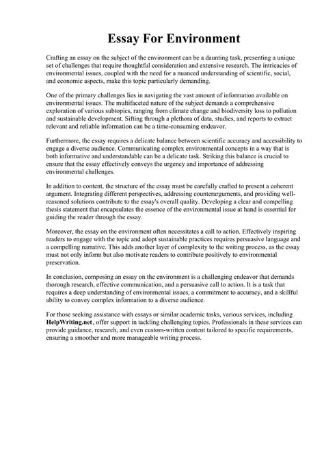 Essay For Environment Environment Essay Example Sample Writing Help