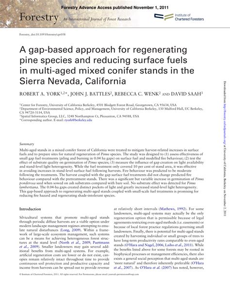 Pdf A Gap Based Approach For Regenerating Pine Species And Reducing Surface Fuels In Multi