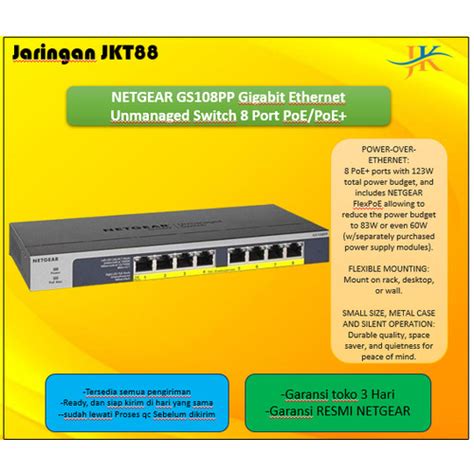 Jual NETGEAR GS108PP Gigabit Ethernet Unmanaged Switch 8 Port PoE PoE Jakarta Pusat