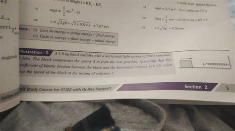 Work Done Againat Fricto −0μmg Cos37∘s 025×mg×45×5⇒v2gh 2×9