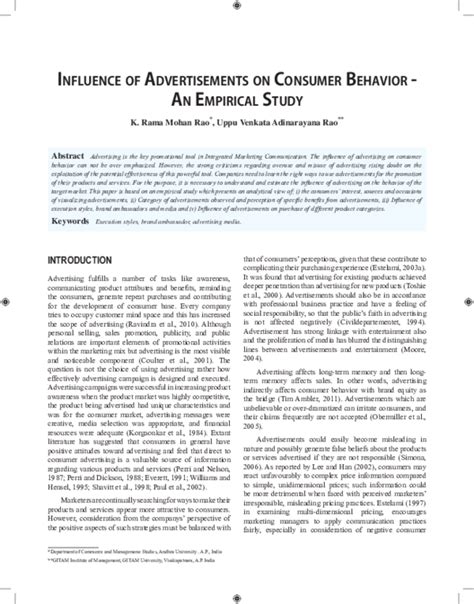 Pdf Influence Of Advertisements On Consumer Behavior An Empirical Study