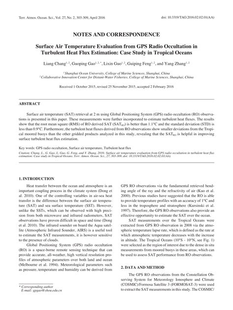 Pdf Surface Air Temperature Evaluation From Gps Radio Occultation In Turbulent Heat Flux