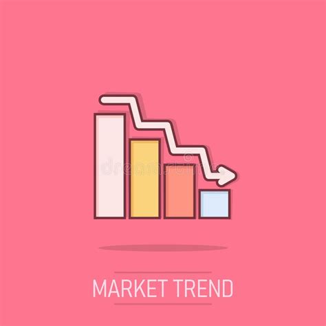 Market Trend Icon In Comic Style Decline Arrow With Magnifier Cartoon