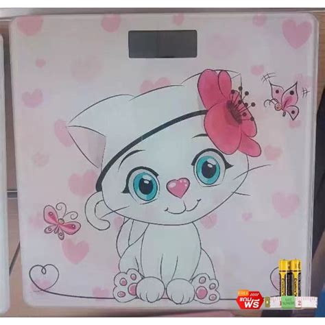 เครื่องชั่งน้ำหนักดิจิตอล หน้าจอ Lcd ลายการ์ตูน รองรับน้ำหนักได้ 180 Kg แสดงอุณหภูมิ ดีไซน์