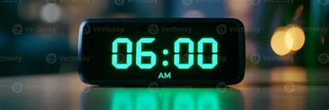 Close Up Of A Digital Alarm Clock Displaying 6 00 Am In Bright Green
