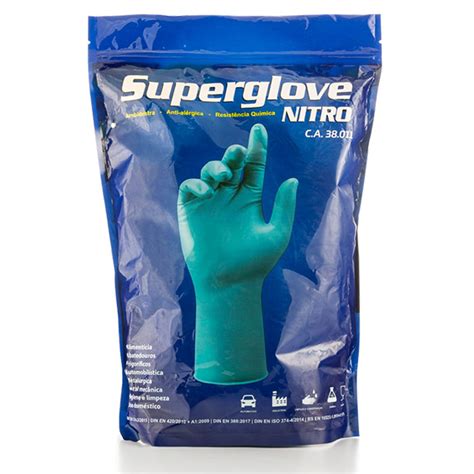 Luva Nitrílica Antialérgica Super Glove Verde Ambidestra Pacote Com 25