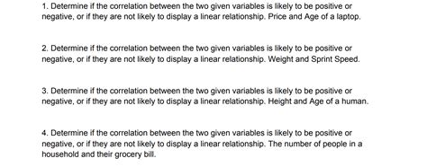 Solved 1 Determine If The Correlation Between The Two Given